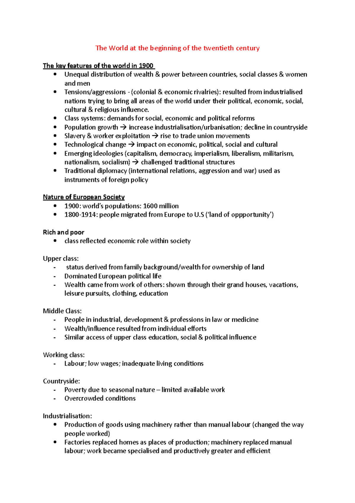 Ww1-summary. Yearlys - Summary on World War One - The World at the ...