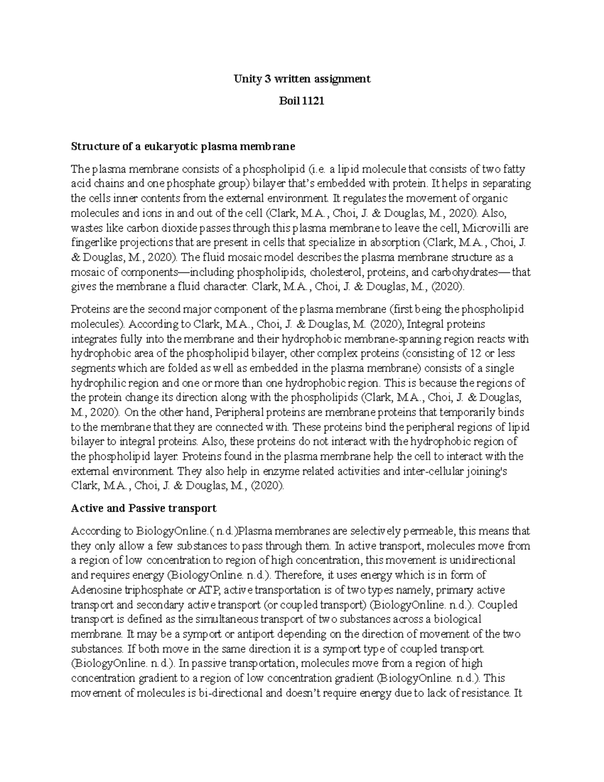 Unity 3 written assignment - Unity 3 written assignment Boil 1121 Structure of a eukaryotic ...