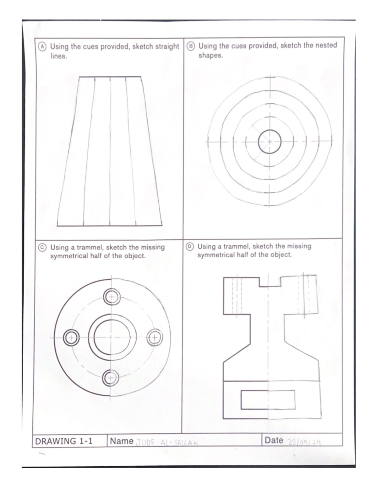Using the cues provided, sketch the nested - shapes. C Using a trammel ...