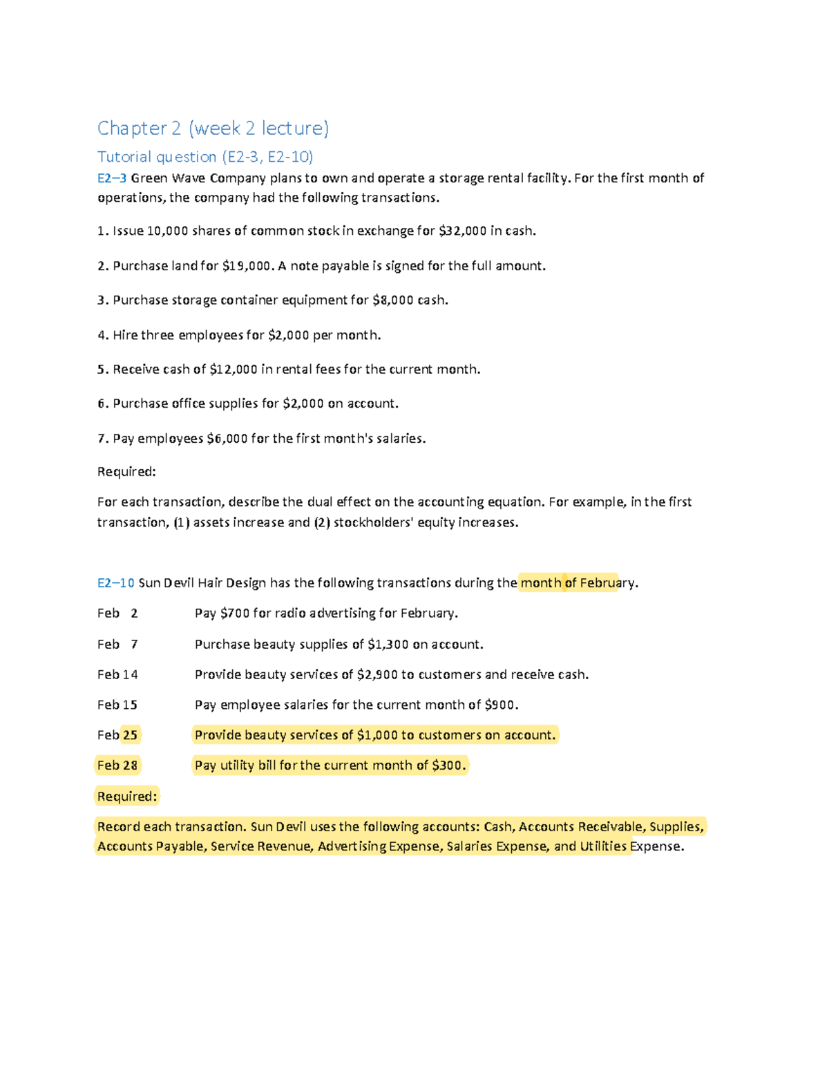 Week 1-13 topic cb2100 tutorial question - Chapter 2 (week 2 lecture) Tutorial question (E2-3 ...