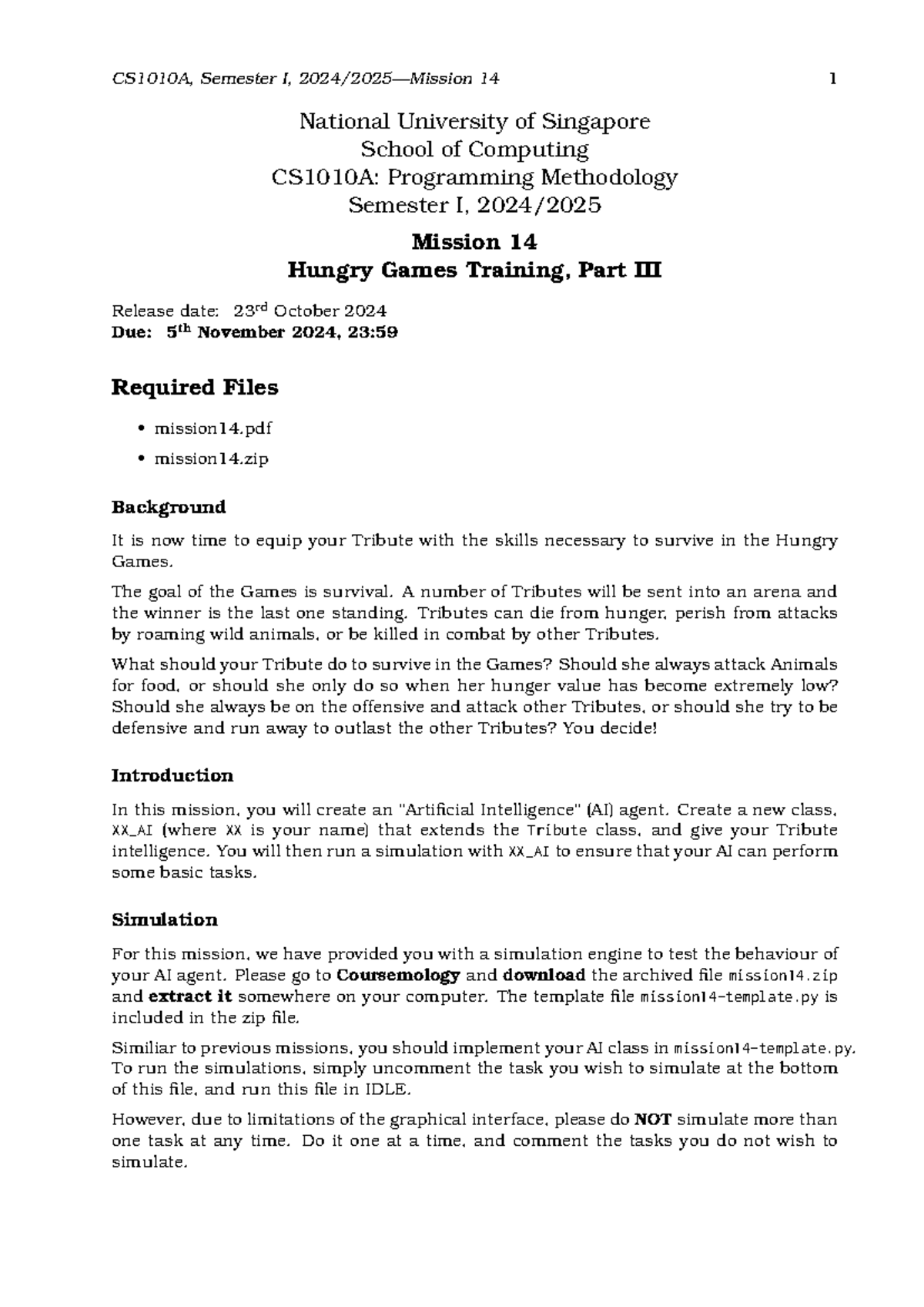 Mission 14 - National University of Singapore School of Computing ...