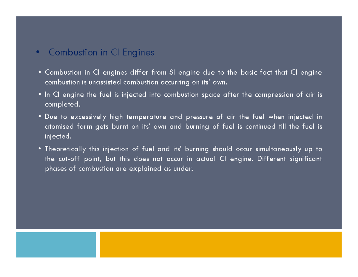 Combustion stage in CI Engine (Part 1) - • Combustion in CI Engines ...