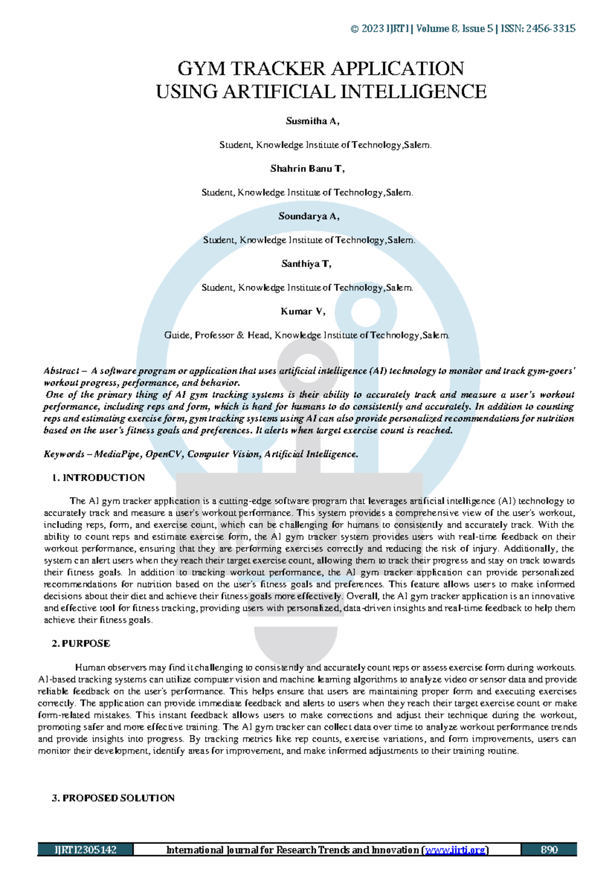 Ijrti 2305142 - this is journal - GYM TRACKER APPLICATION USING ...