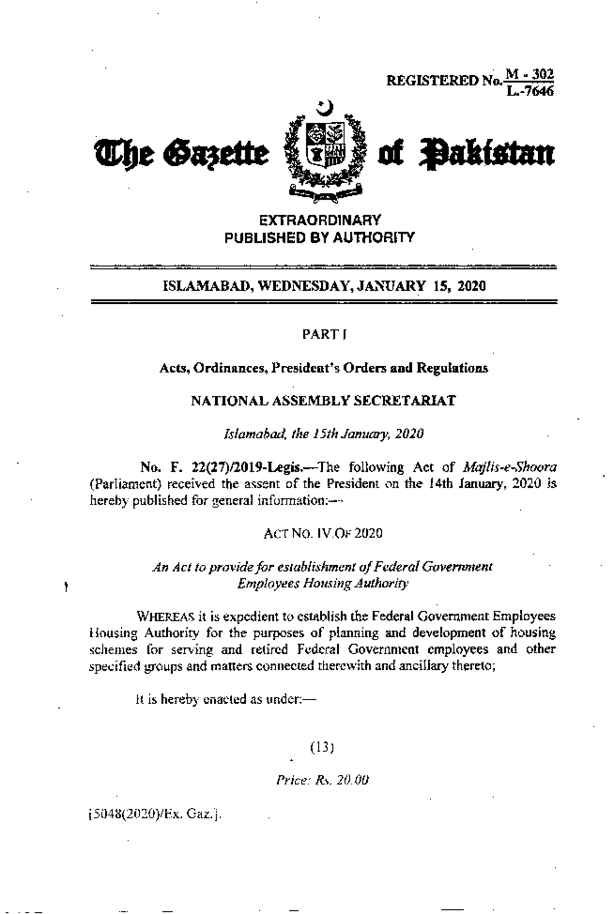 Fgeha-Act-2020 - R.EGISTEREDNo' L.- I @0eGaqjdt d ?alfdtnl ...