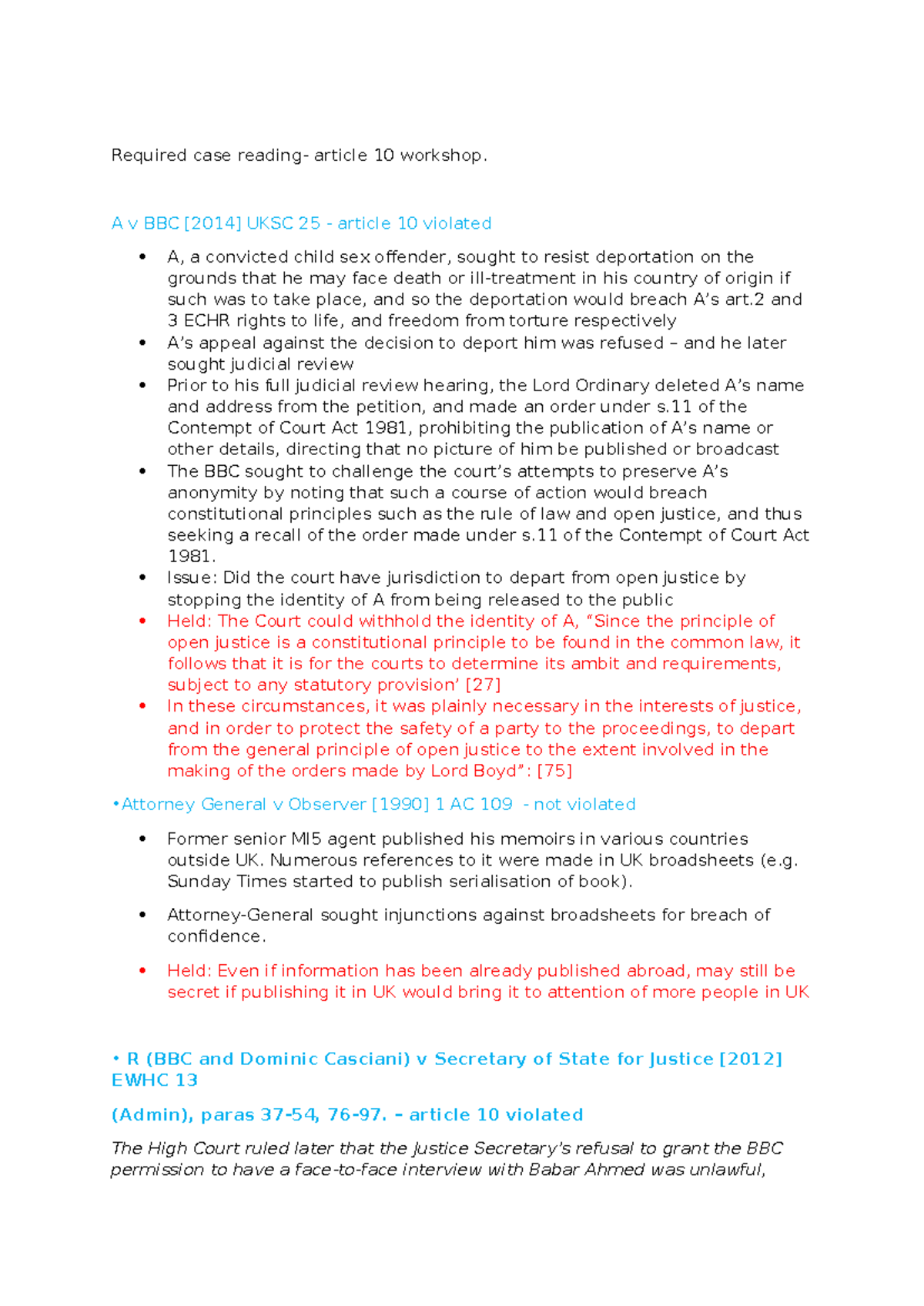 Article 9 and 10 cases - Summary Public Law - Required case reading ...