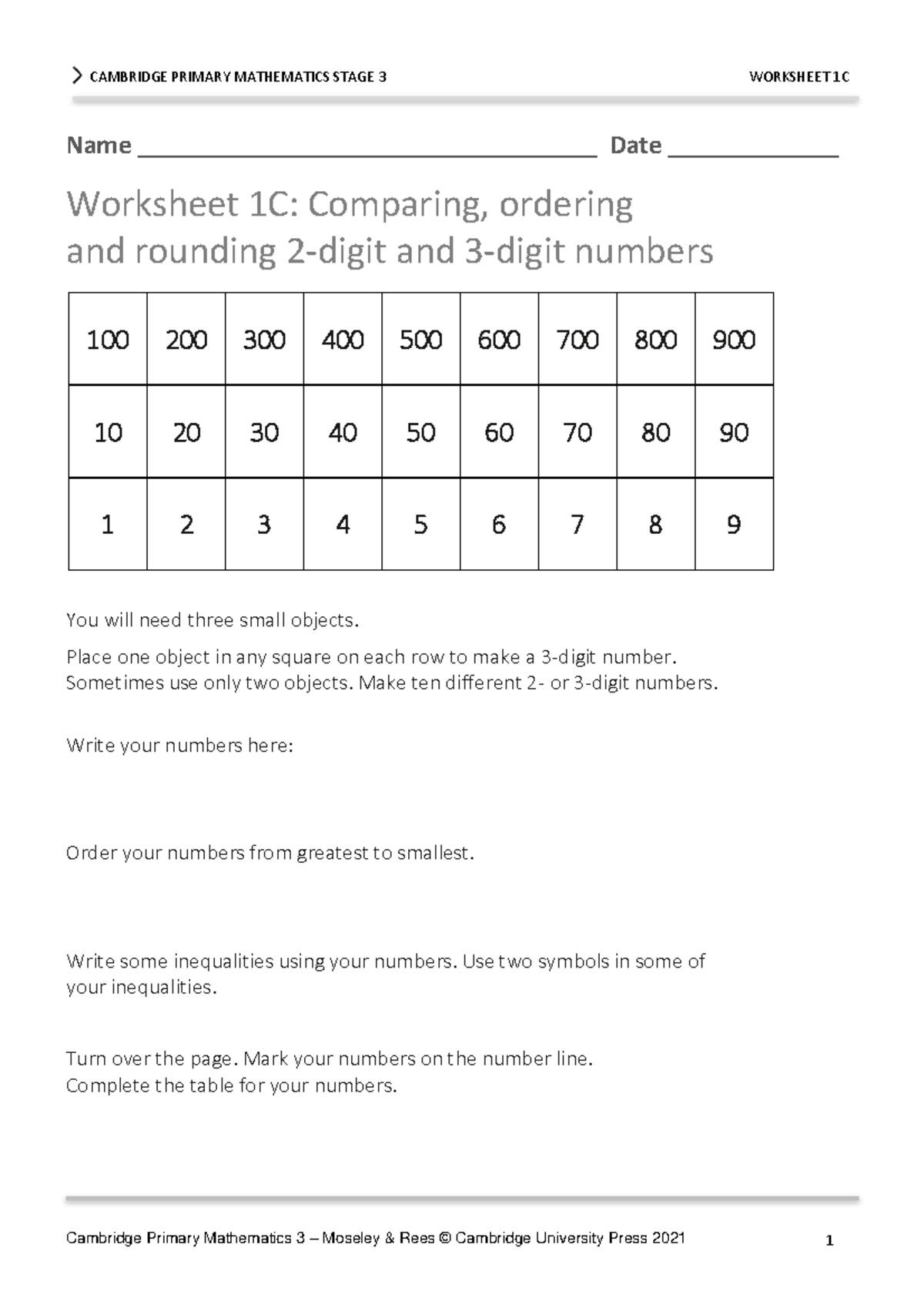 Prim maths 3 2ed tr diff ws 1c - CAMBRIDGE PRIMARY MATHEMATICS STAGE 3 ...