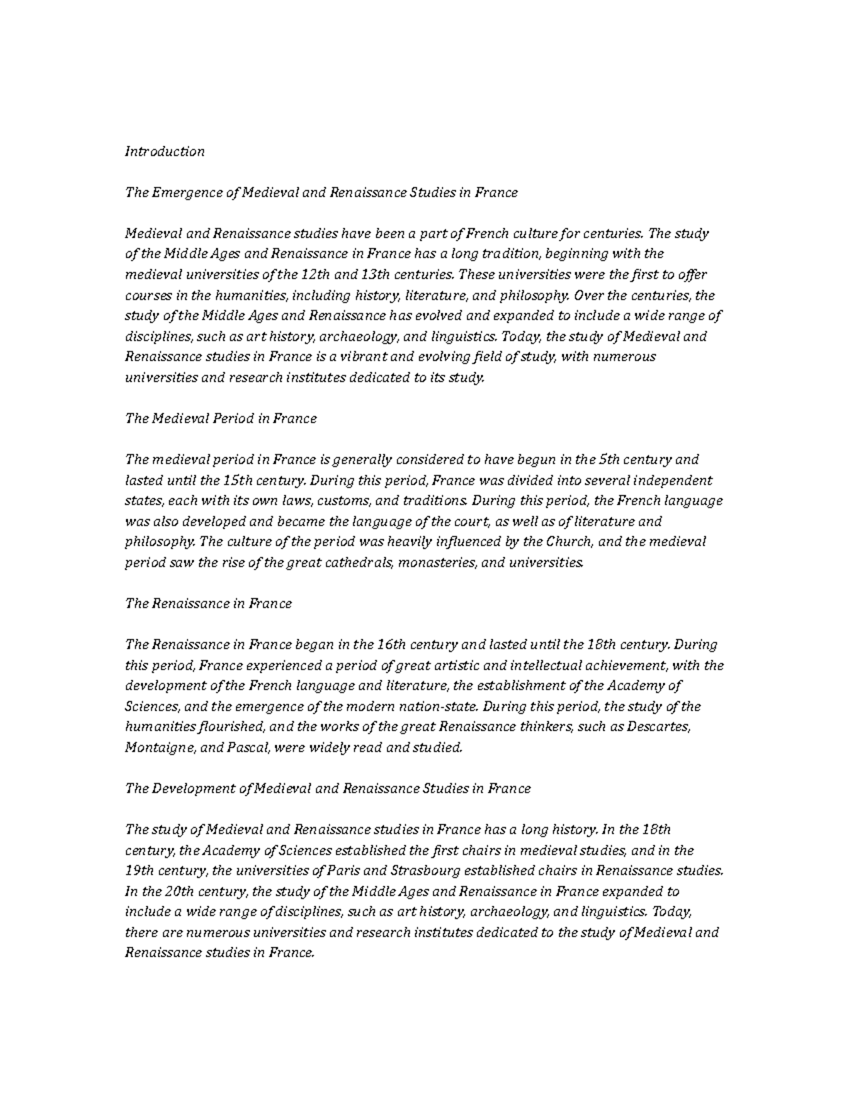 Medieval and Renaissance Studies Notes de cours - Introduction The ...