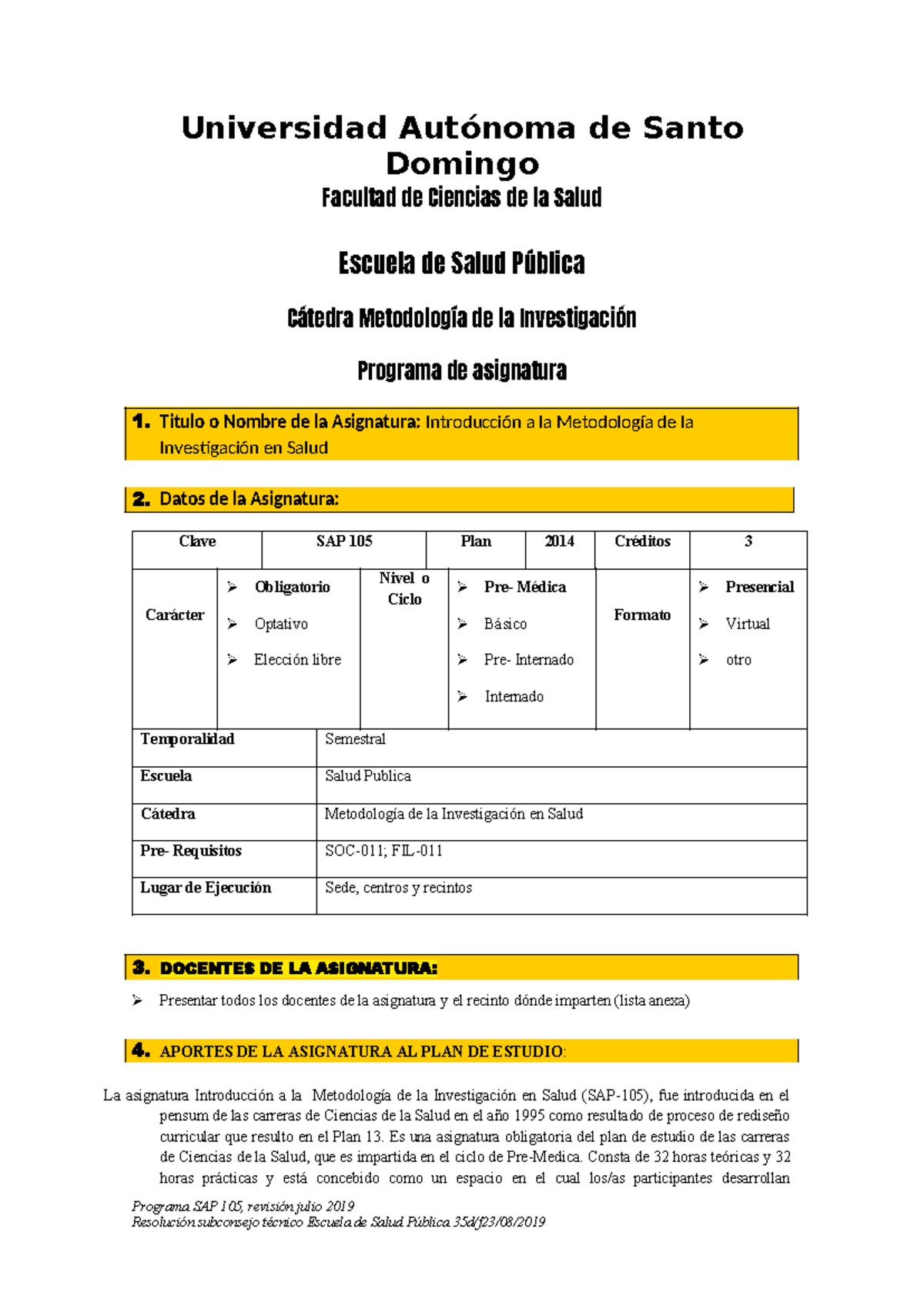 Programa SAP 105 - Por qué si - Universidad Autónoma de Santo Domingo ...