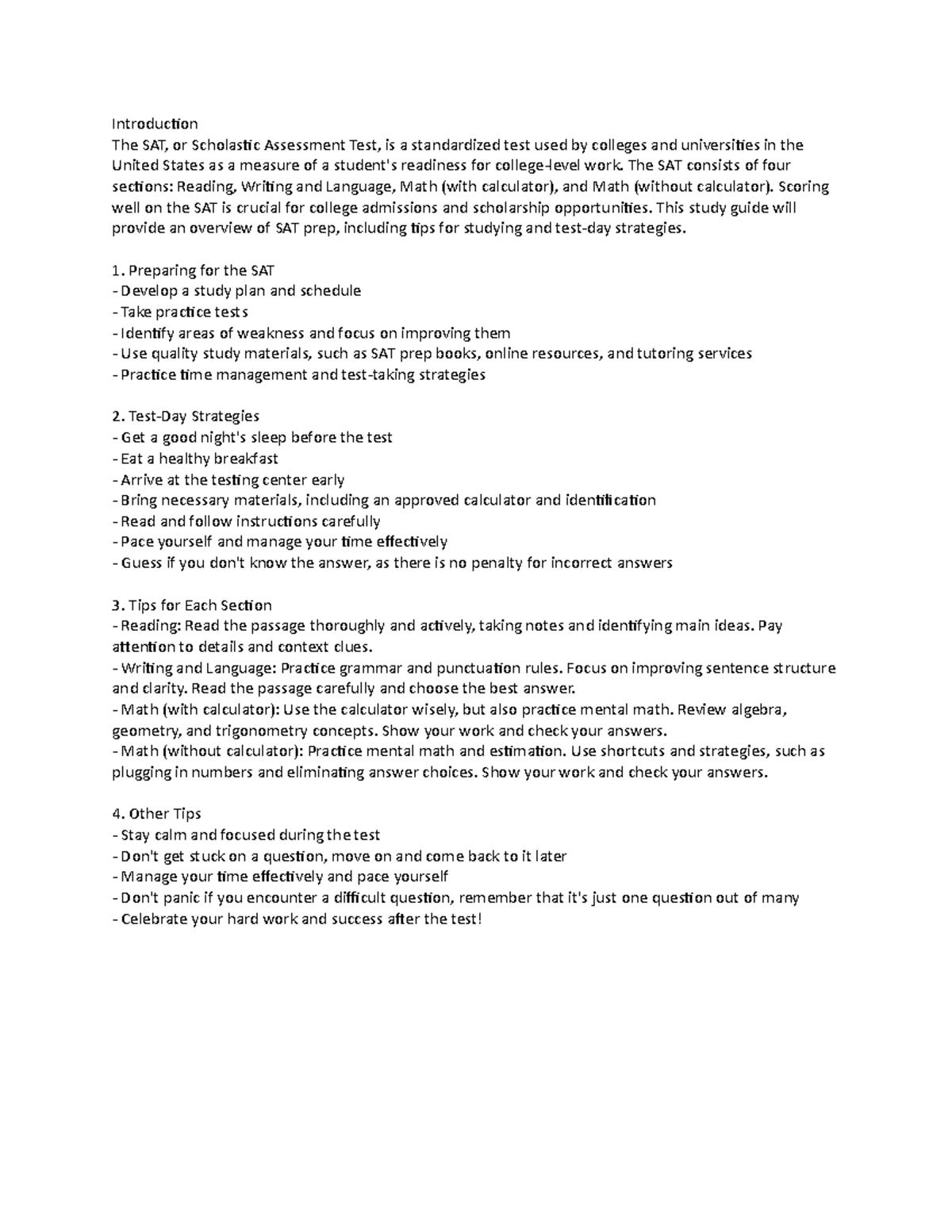 Sat prep - It’s just a study guide on the sat prep - Introduction The ...