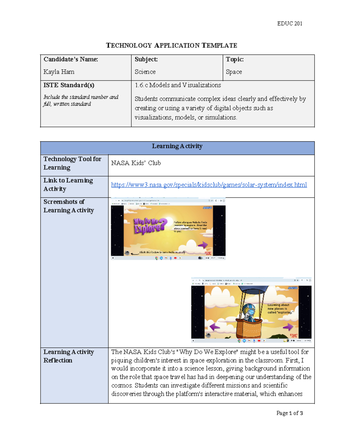 Technology Application Template - EDUC 201 TECHNOLOGY APPLICATION ...