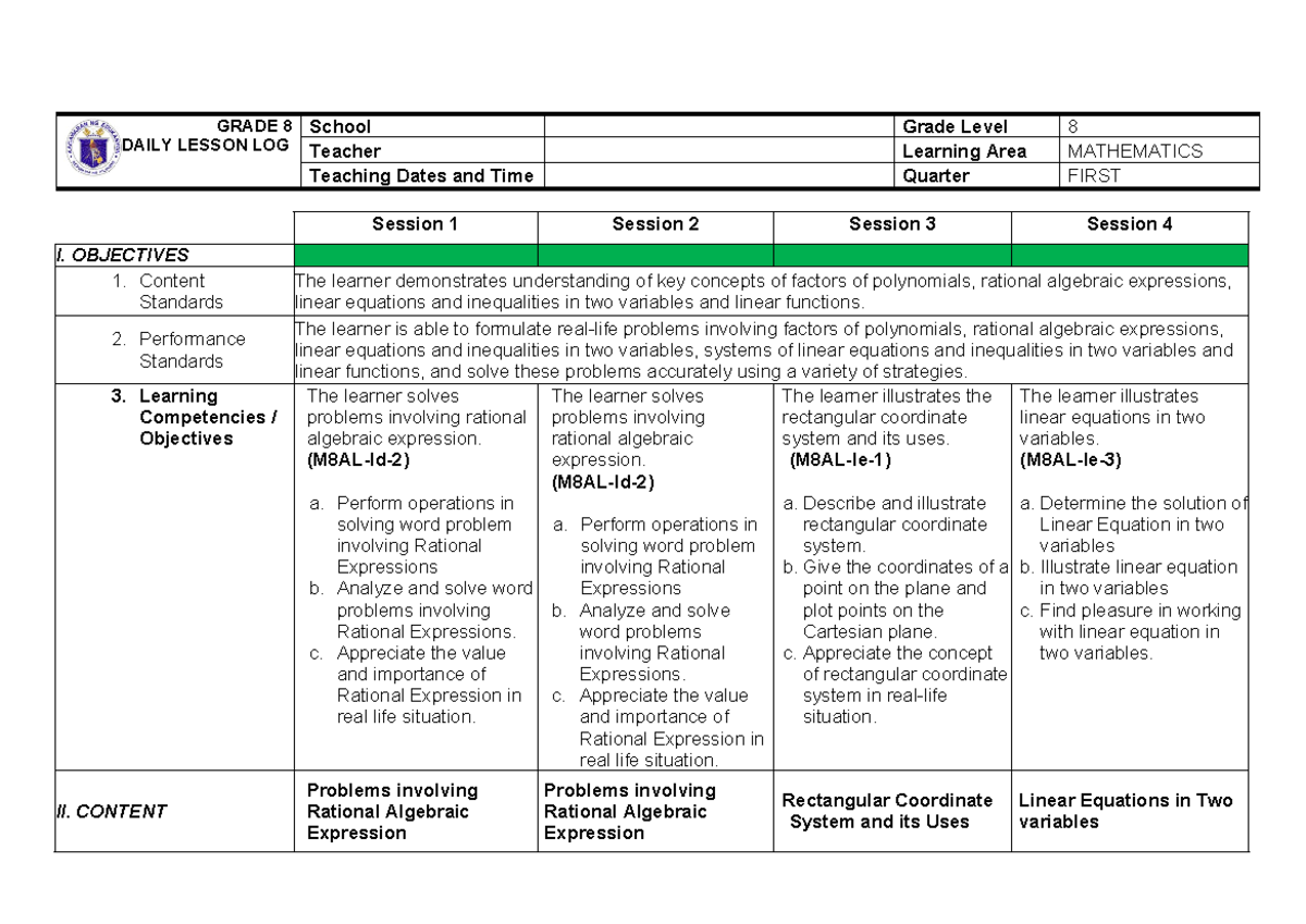 G8DLL Q1W6 LC06-08 - ety - GRADE 8 DAILY LESSON LOG School Grade Level ...