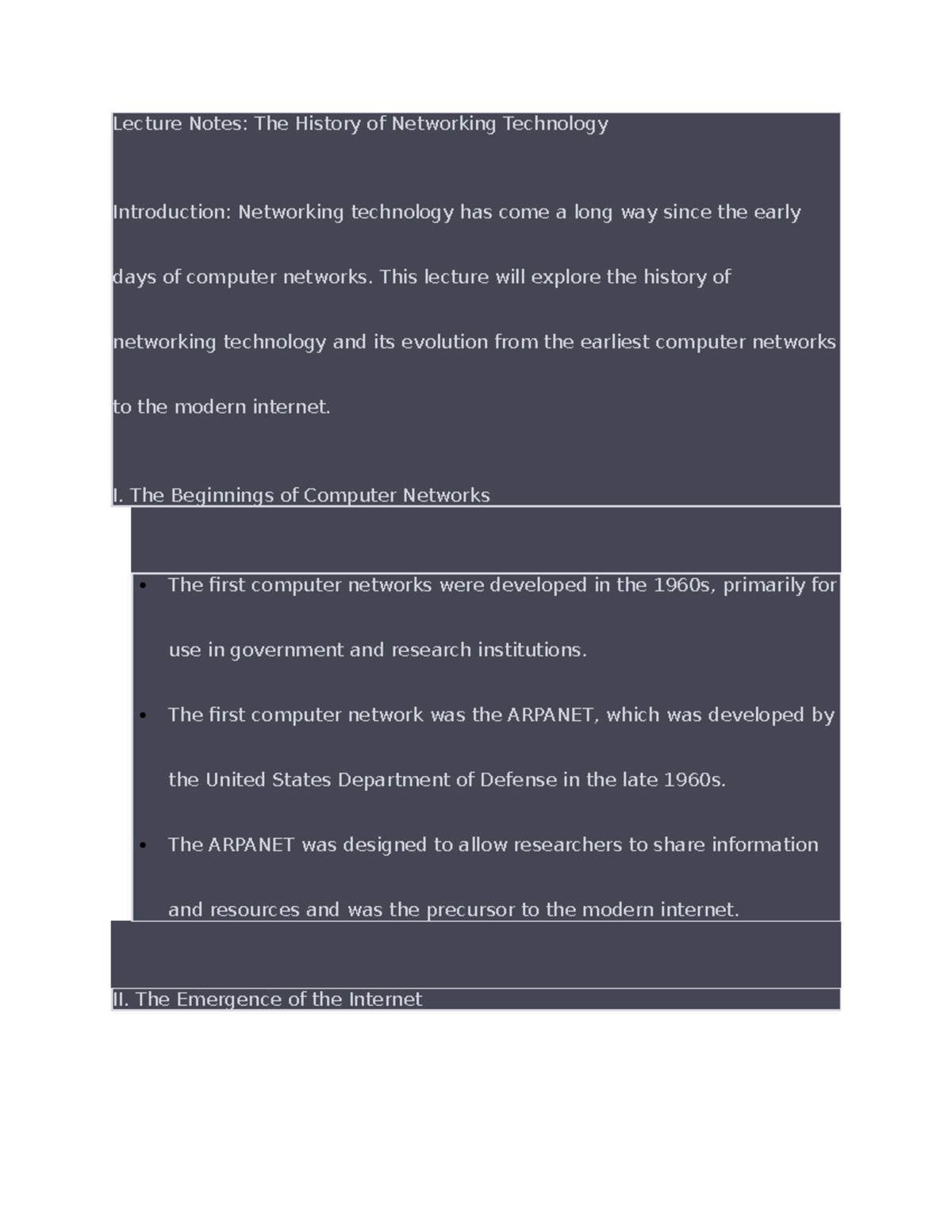 Lecture Notes 20 - Lecture Notes: The History of Networking Technology ...