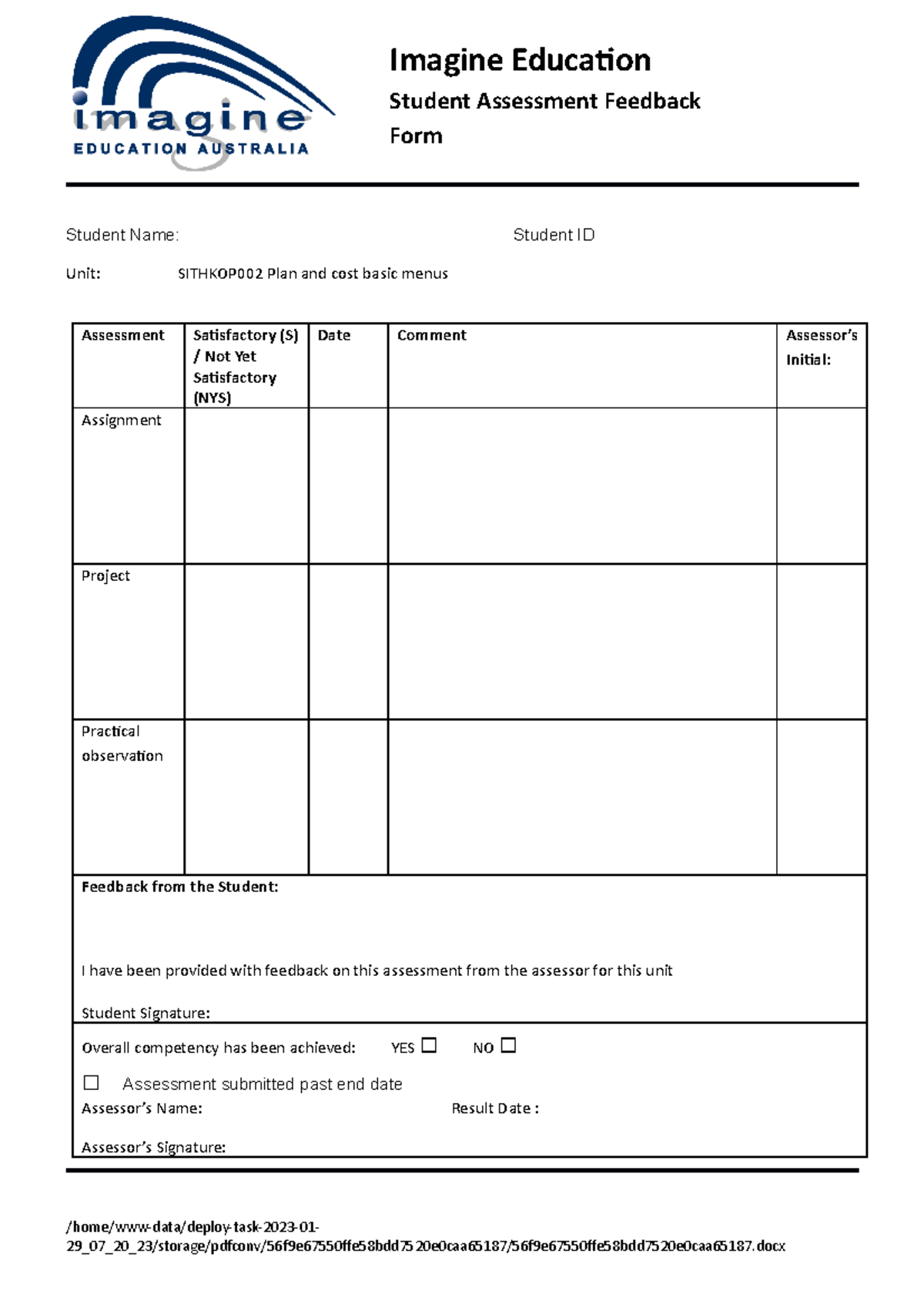 Plan and cost basic menus assignment - Student Name: Student ID Unit ...