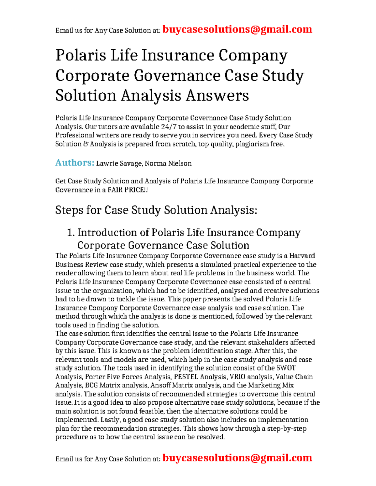 Case Solution Polaris Life Insurance Company Corporate Governance ...