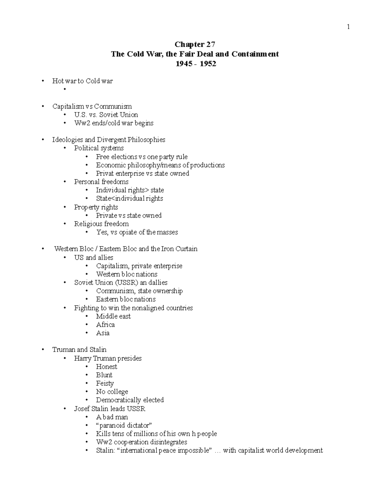 HIST 2112 (CH 27-29) - Professor: Richard Mannion - Chapter 27 The Cold ...