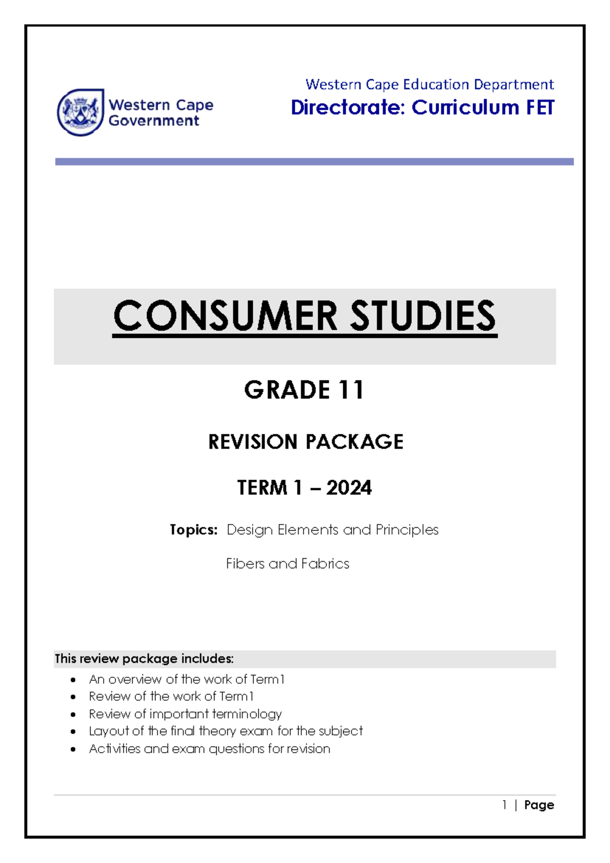 Consumer Studies Grade 11 TERM 1 Revision Packet 2024 - Western Cape ... Consumer Studies Grade 11 TERM 1 Revision Packet 2024 - Western Cape ...