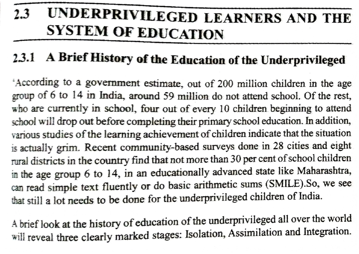 Under privileged learners and the system of education - English ...