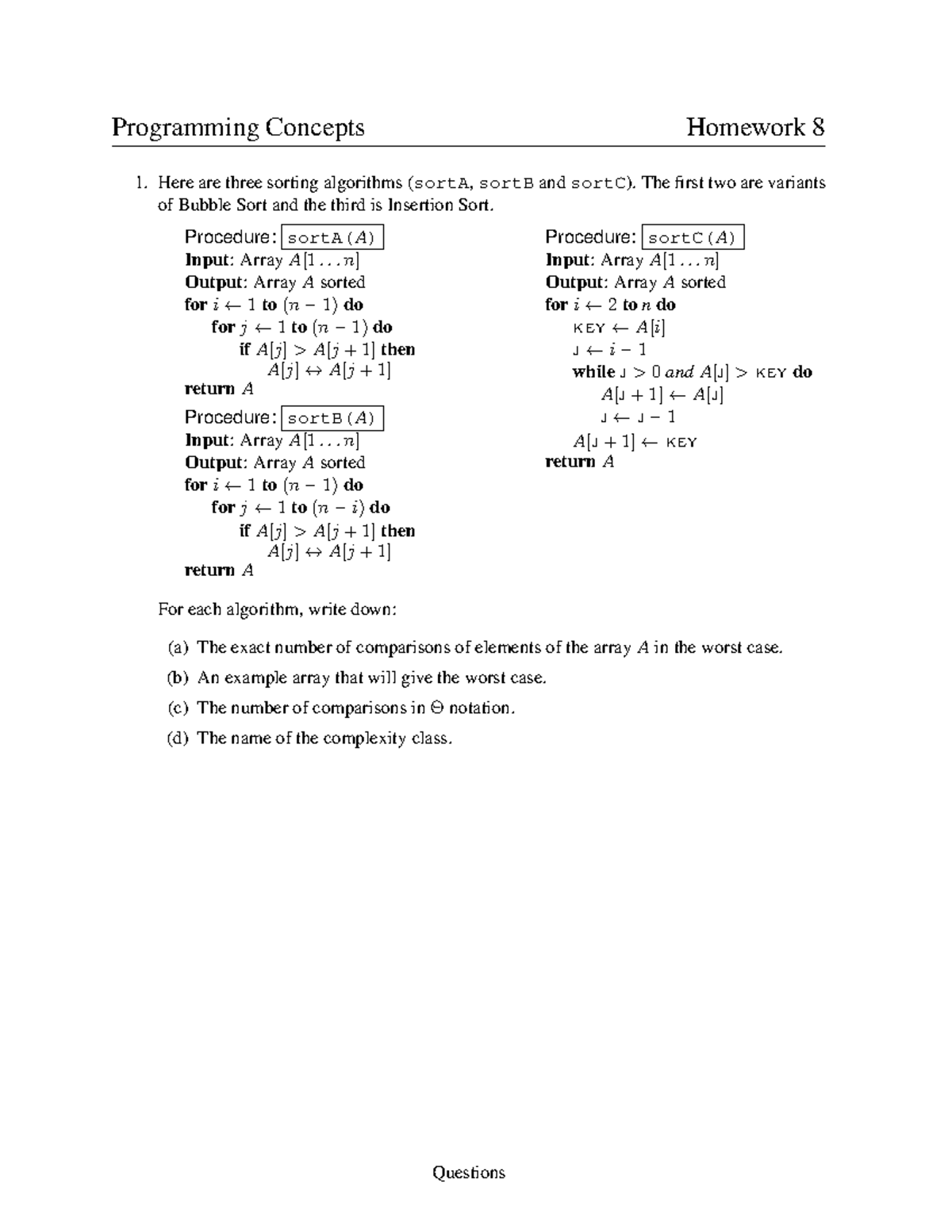 Homework sheet 8 - Question set - Programming Concepts Homework 8 Here ...