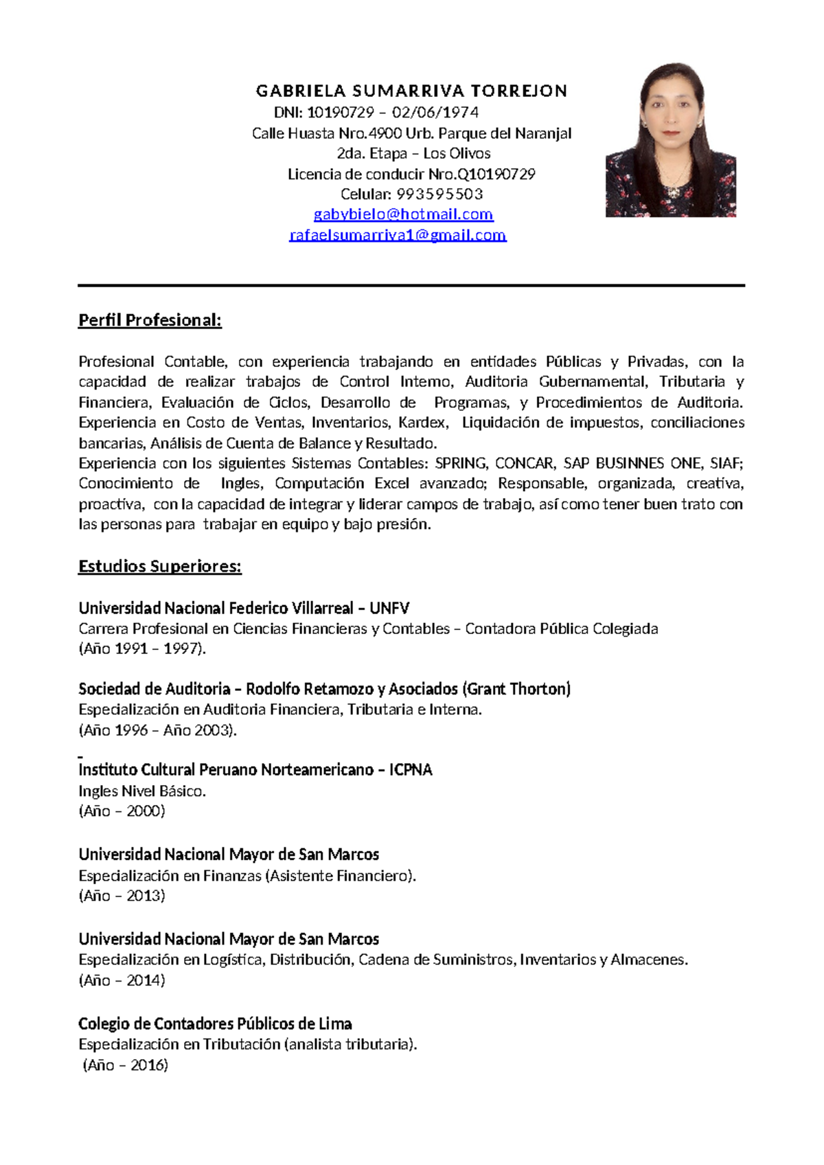 CV - Gabriela Sumarriva Torrejon - GABRIELA SUMARRIVA TORREJON DNI ...