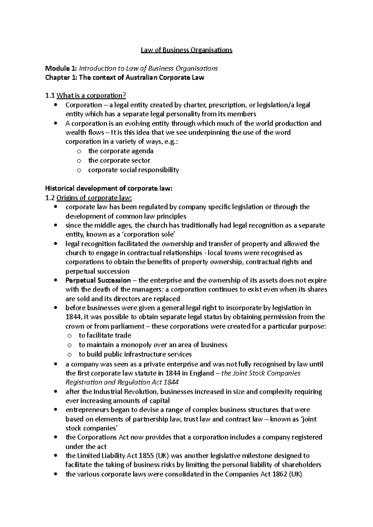 Module 1 - Law of Business Organisations Module 1: Introduction to Law ...