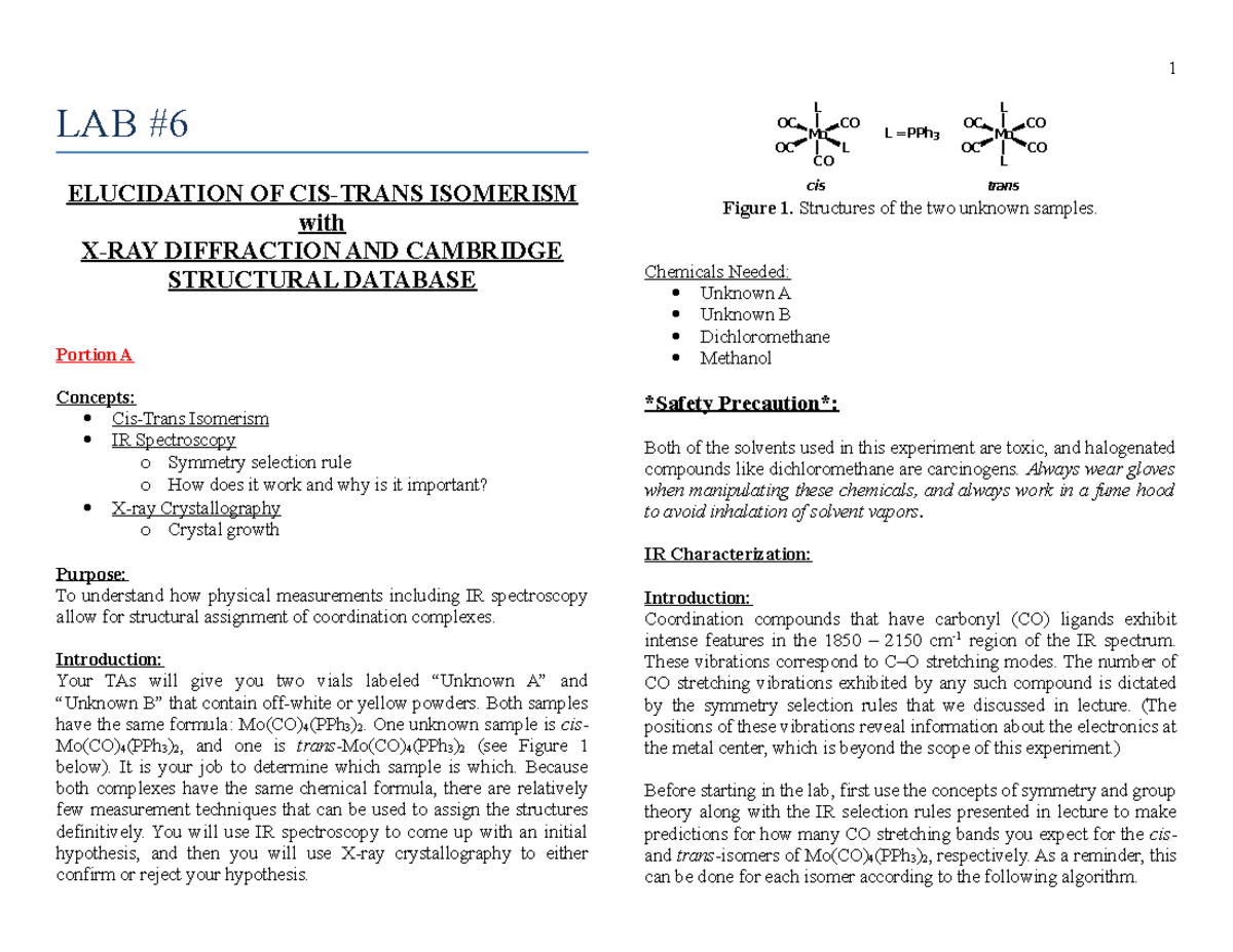 CHEM314 Elucidation of Cis/Trans Isomerism with X-Ray Diffraction and ...