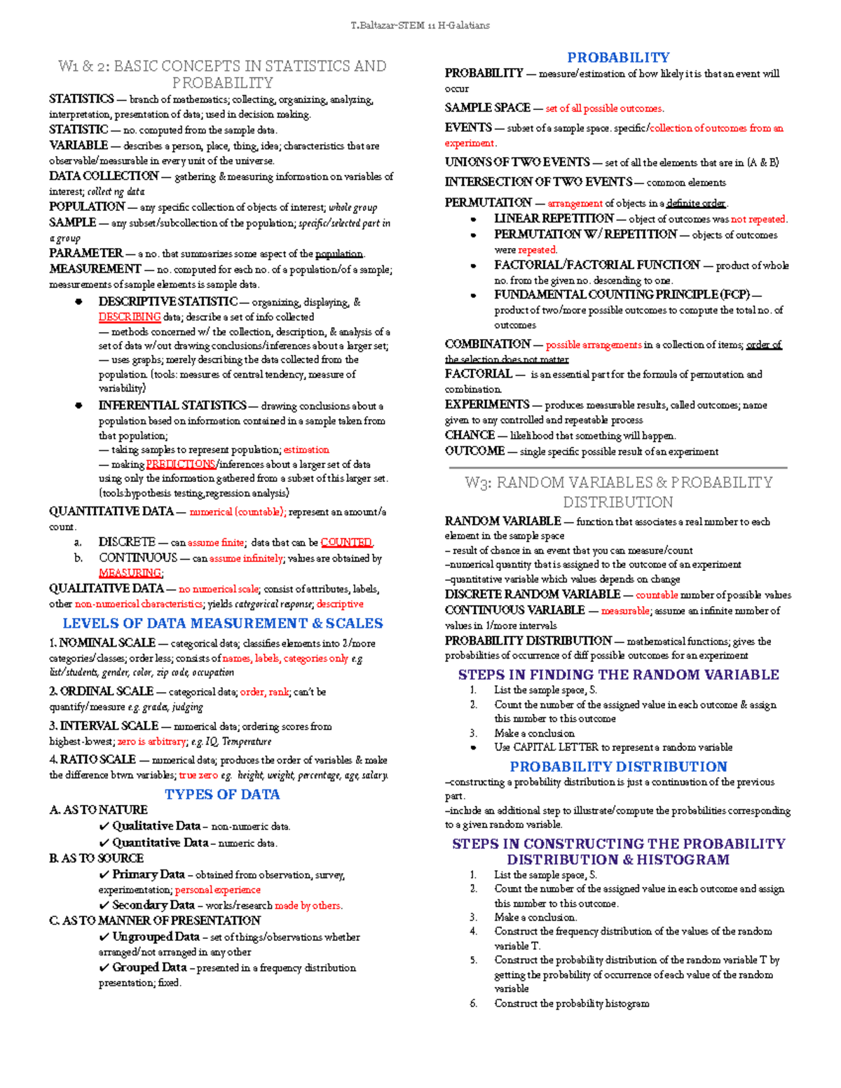 Q3 Stat Prob - Reviewer for Statistic and Probability - T-STEM 11 H-Galatians W1 & 2: BASIC ...