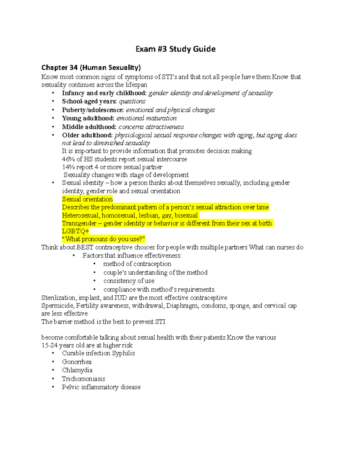 Exam 3 Foundations Study Guide - Exam #3 Study Guide Chapter 34 (Human ...