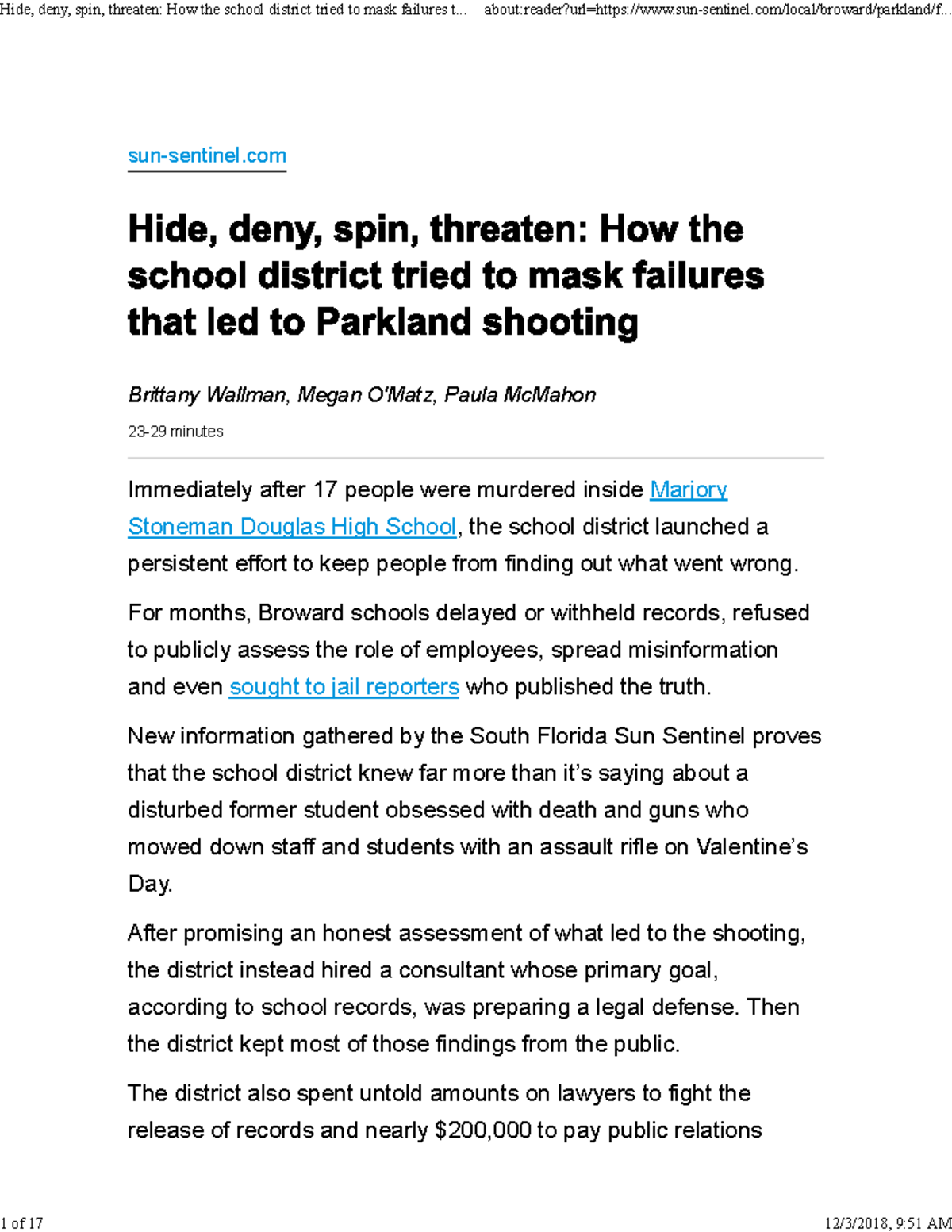 Hide, deny, spin, threaten How the school district tried to mask ...