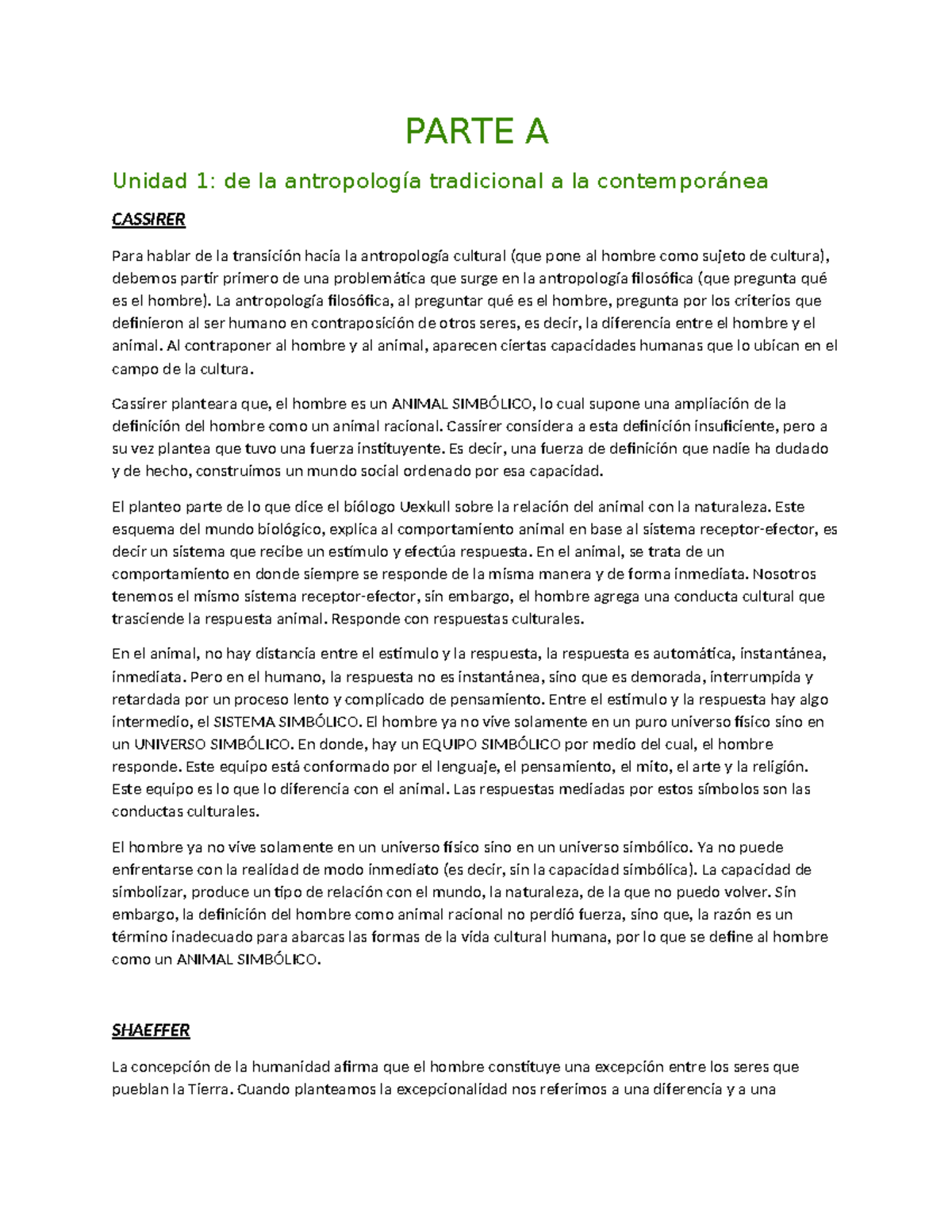 Resumen de antrop - PARTE A Unidad 1: de la antropología tradicional a ...