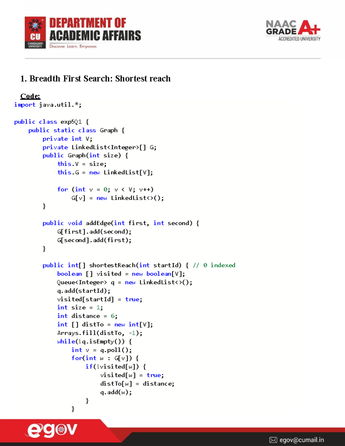 CC LAB WS 5 - Worksheet 5 of competitve coding - 1. Breadth First ...