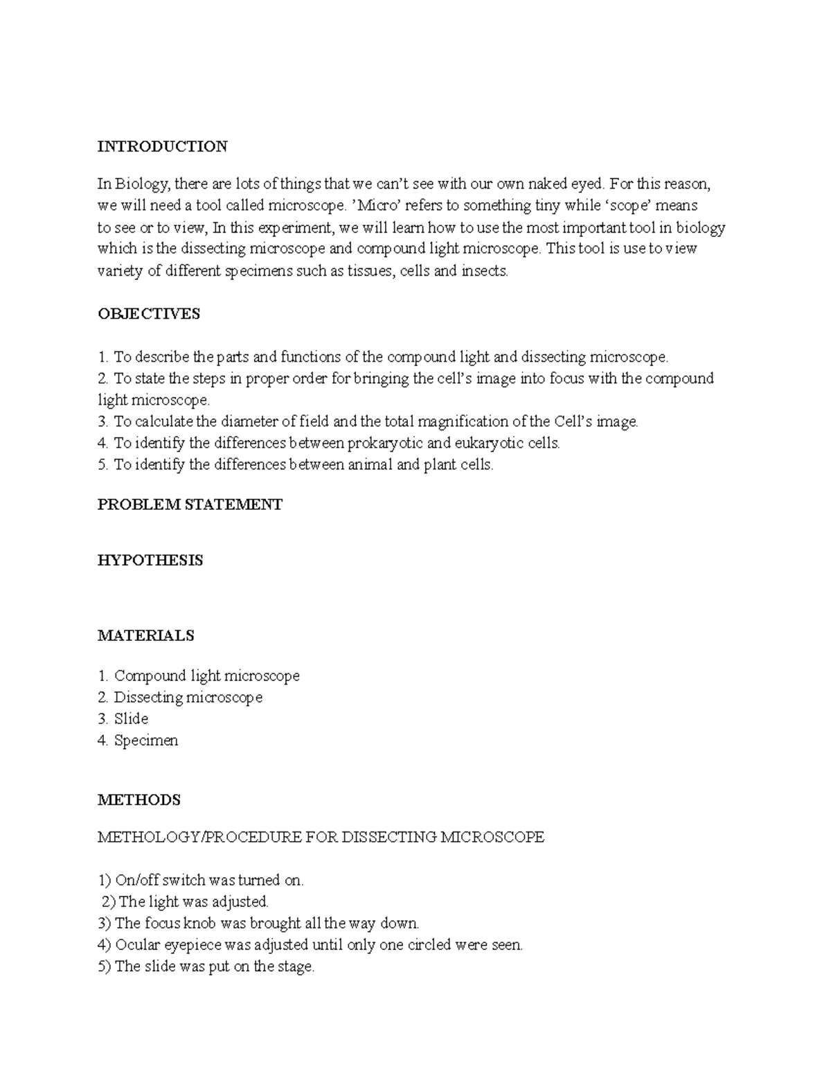 Bio Lab Lab Report For Bio Introduction In Biology There Are Lots