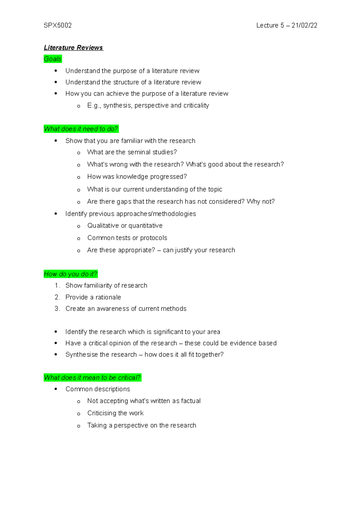 Lecture 5 - Literature Reviews - SPX5002 Lecture 5 – 21/02/ Literature ...