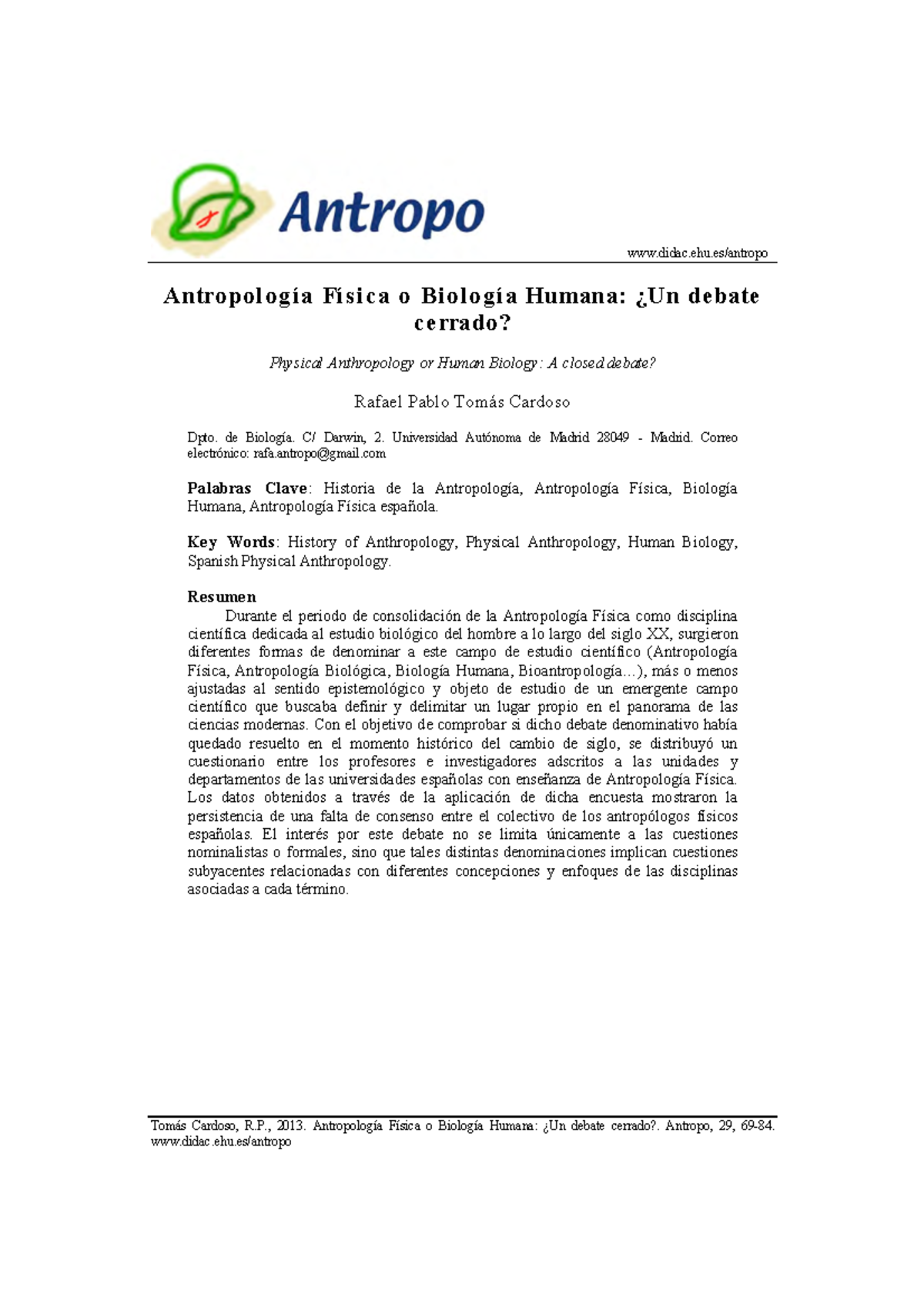 Tomas 1 - Paper - didac.ehu/antropo A ntro po l o g í a Fí s i c a o B ...