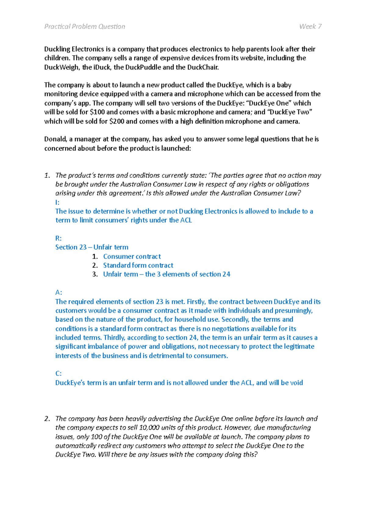 Week 7 - Tutorial PRACS/Practical problem questions - TABL1710 - UNSW ...