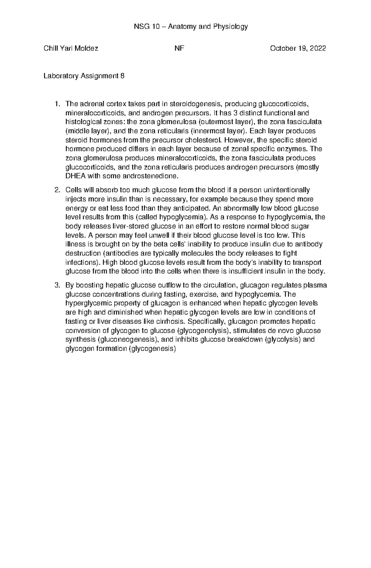 Assignment Lab 8 Moldez - NSG 1 0 – Anatomy and Physiology Chill Yari Moldez NF October 19, 2022 ...