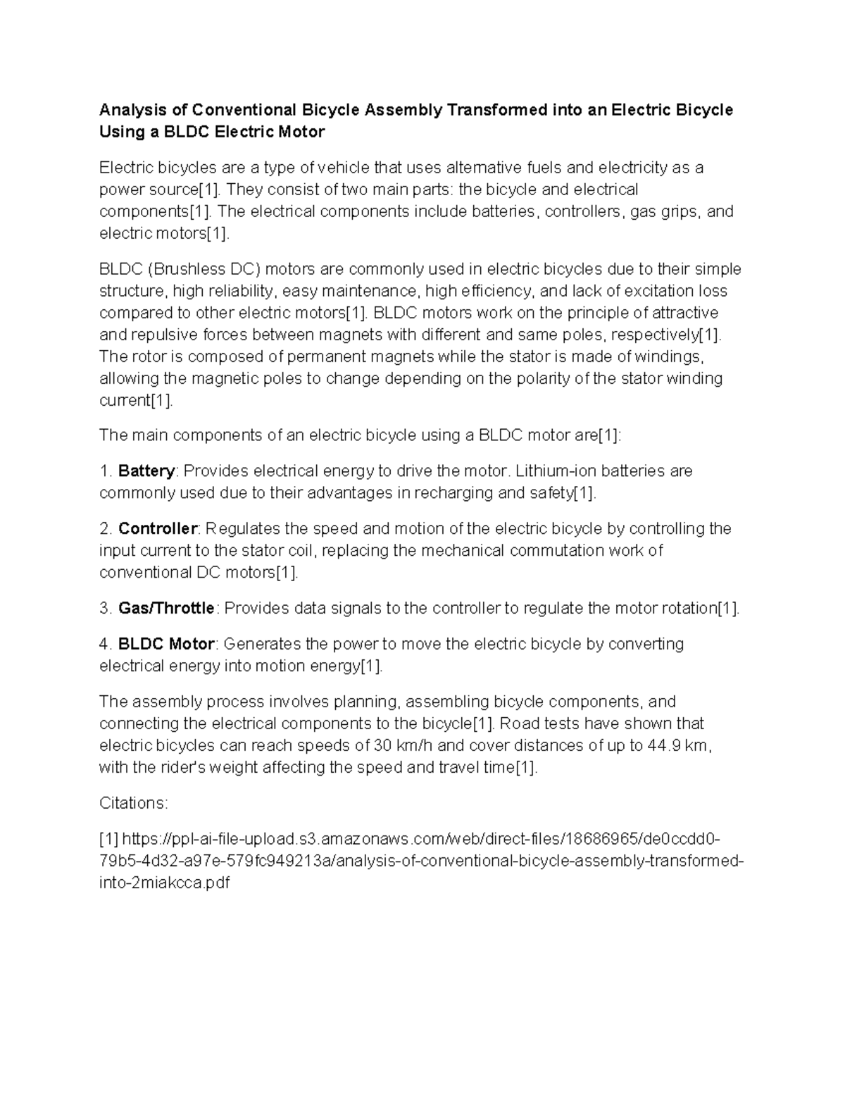 RRL for E bike - Summary Electrical engineering - Analysis of ...