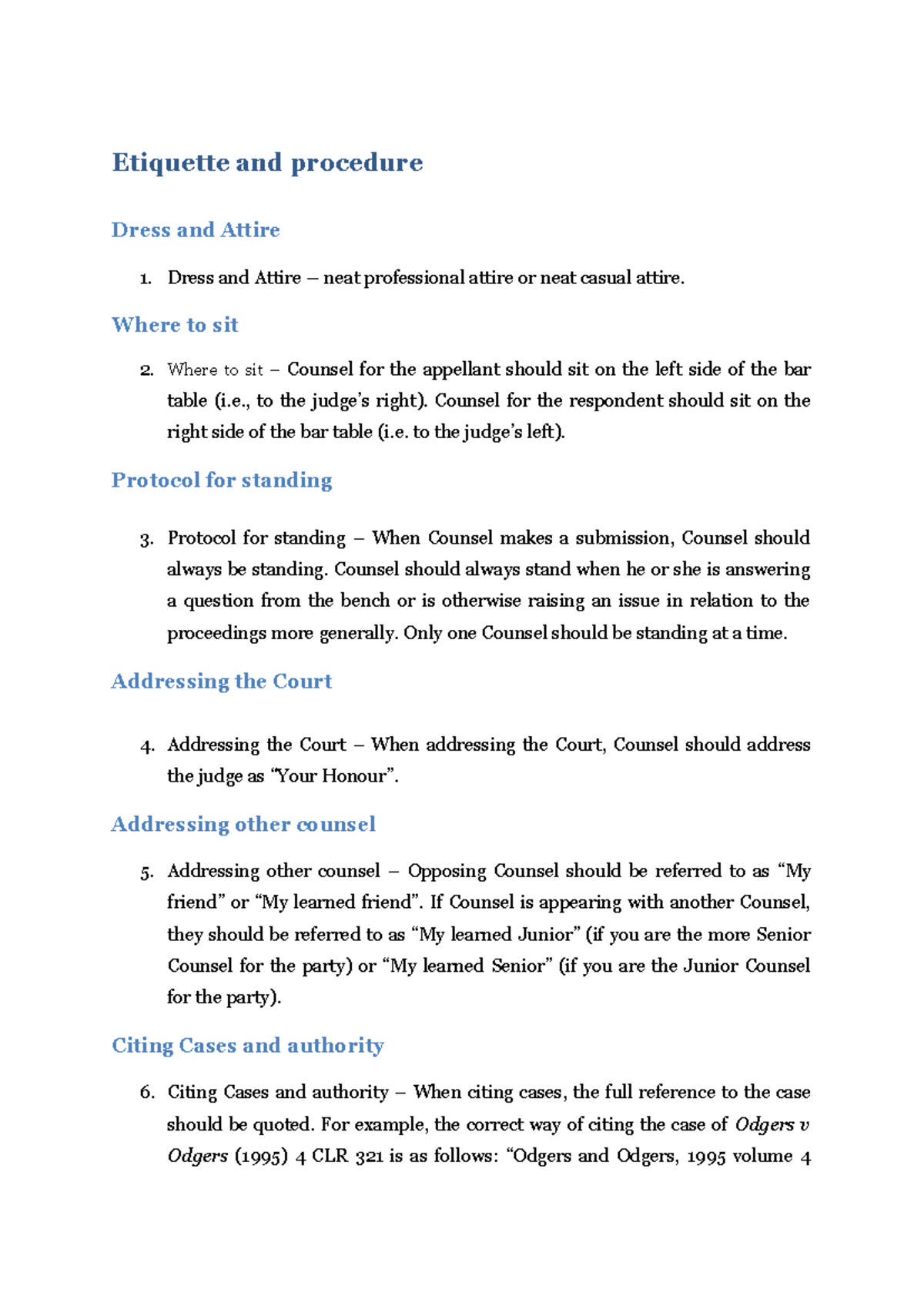 Mooting guide (extract) - Etiquette and procedure Dress and Attire 1 ...