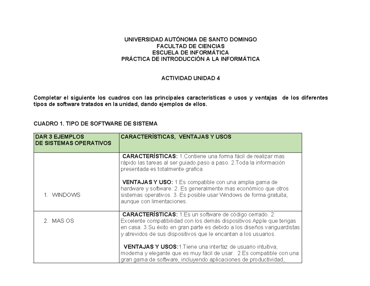 Informatica Tarea 3 - UNIVERSIDAD AUTÓNOMA DE SANTO DOMINGO FACULTAD DE ...