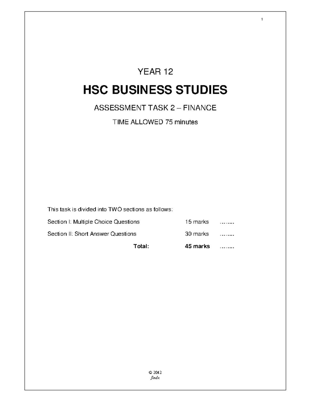 Finx busines studies - Practices questions - © 2012 YEAR 12 HSC ...