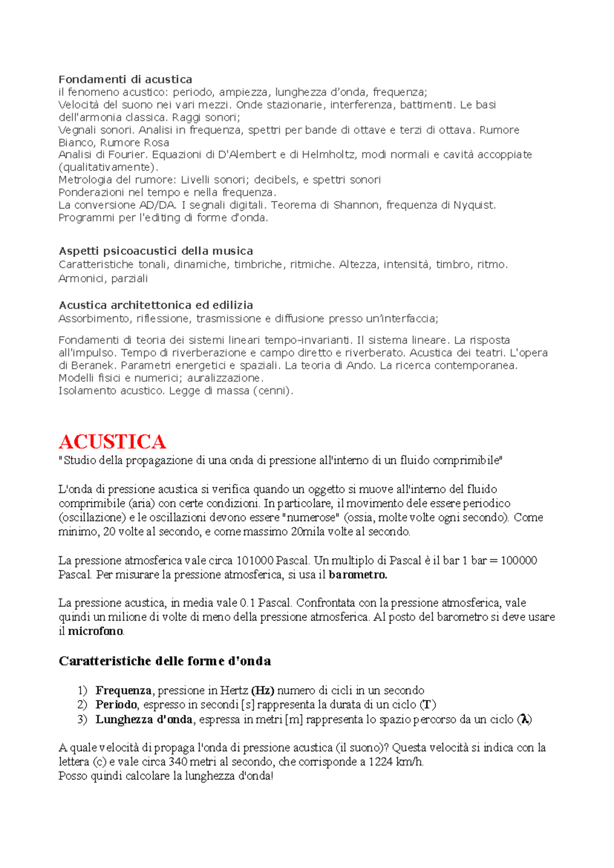 Appunti Esame Tronchin - Fondamenti di acustica il fenomeno acustico ...