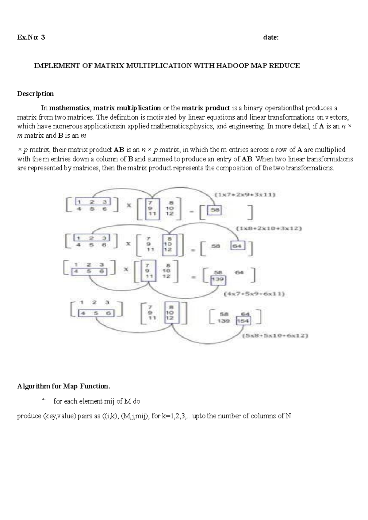 Bd 3 Implement Of Matrix Multiplication With Hadoop Map Reduce Ex 3 Date Implement Of