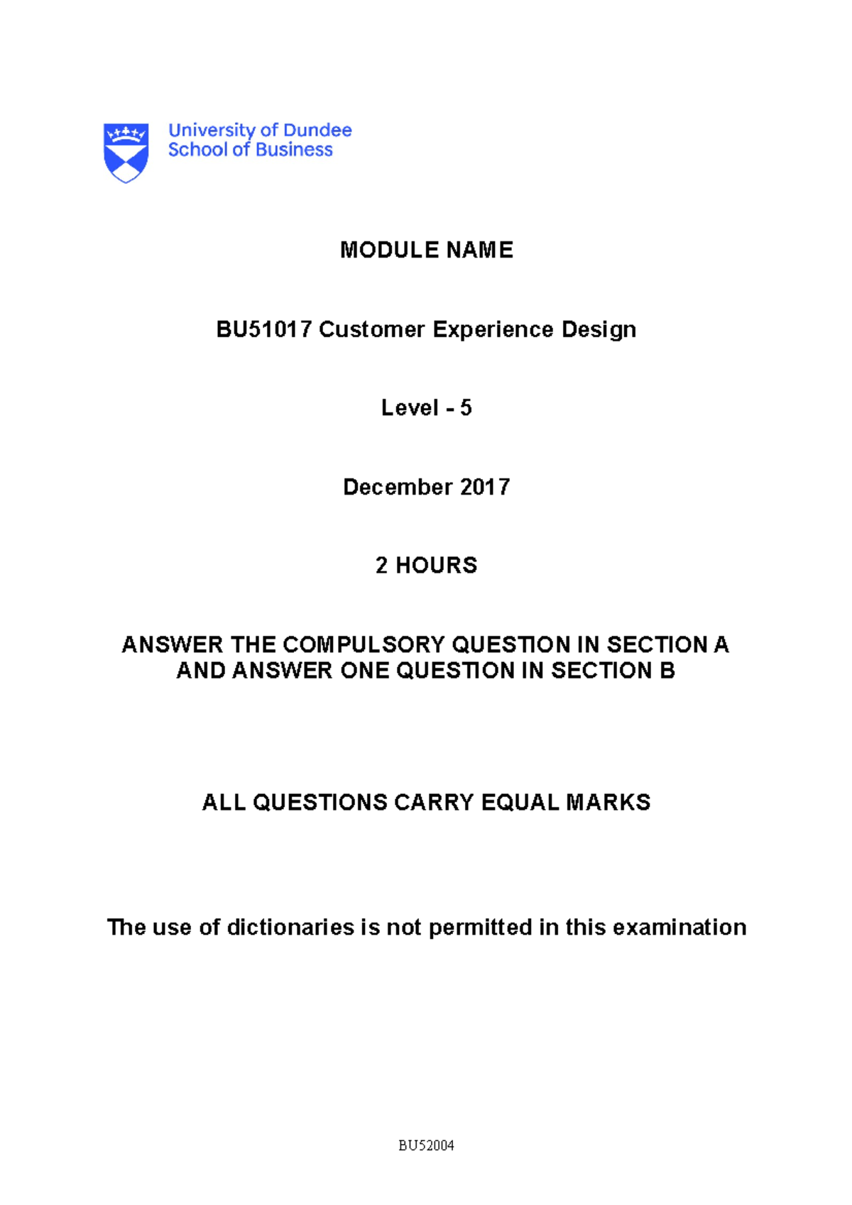 2017 .09.29 BU51017 Customer experience design - Main Exam - MODULE ...