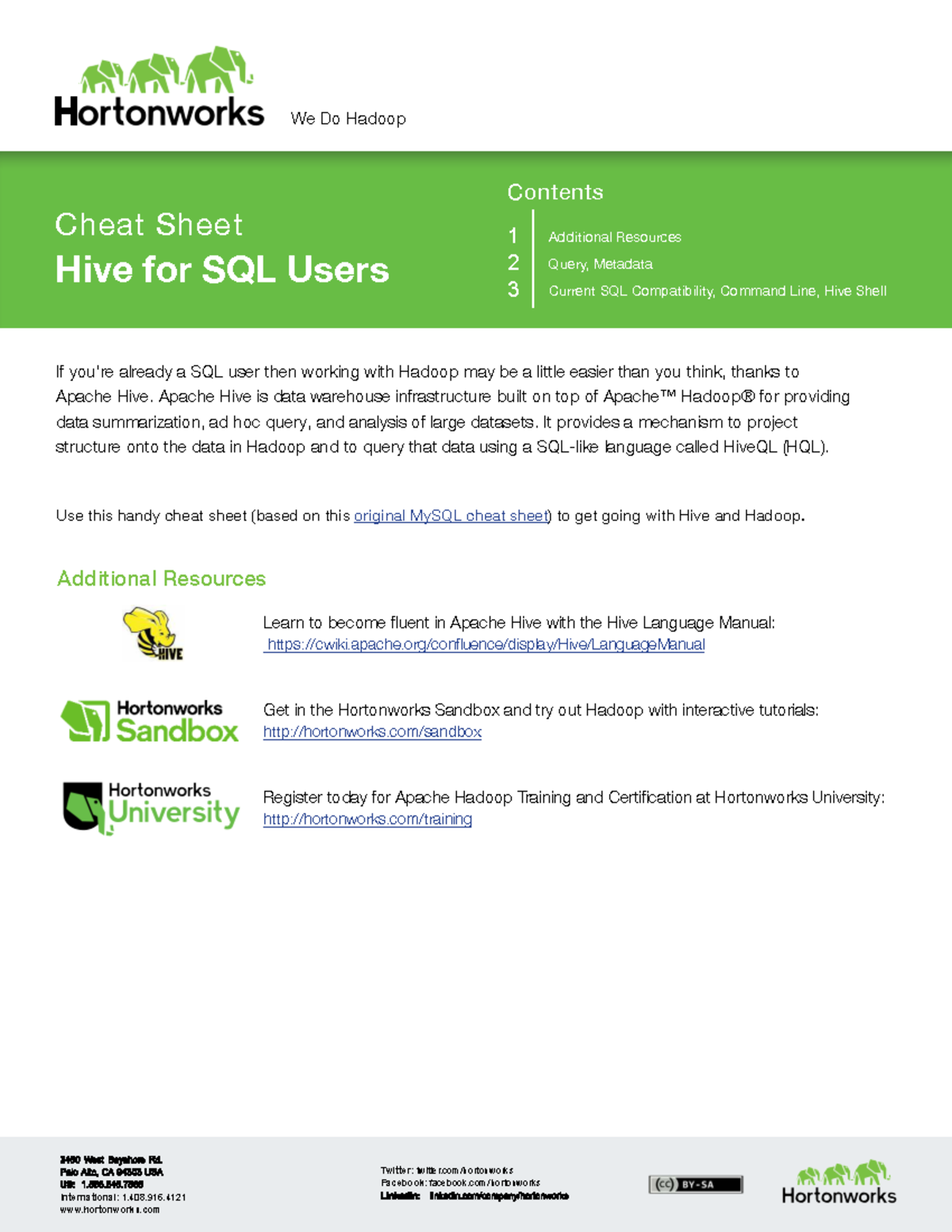 Hortonworks - SQL - ####### International: 1.408. ####### hortonworks ...