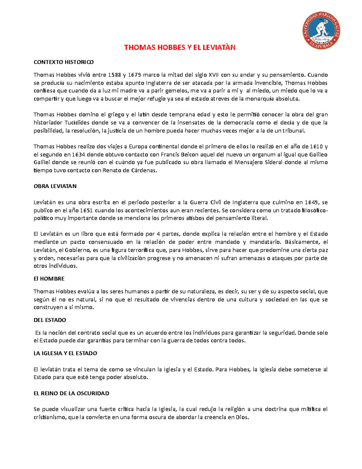 Thomas Hobbes Y EL Leviatàn - THOMAS HOBBES Y EL LEVIATÀN CONTEXTO ...