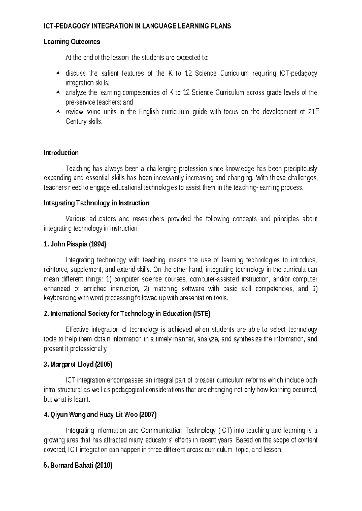 Module 1 ICT Pedagogy Integration IN Language Learning Plans - ICT ...