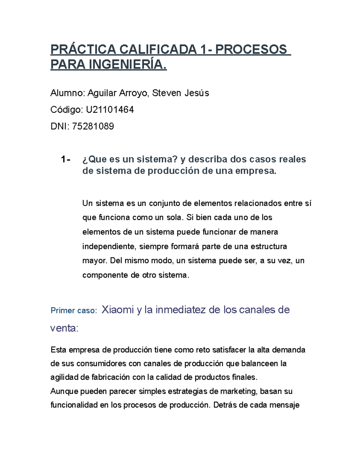 PC1- 1-1 - adasdasd - PRÁCTICA CALIFICADA 1- PROCESOS PARA INGENIERÍA ...
