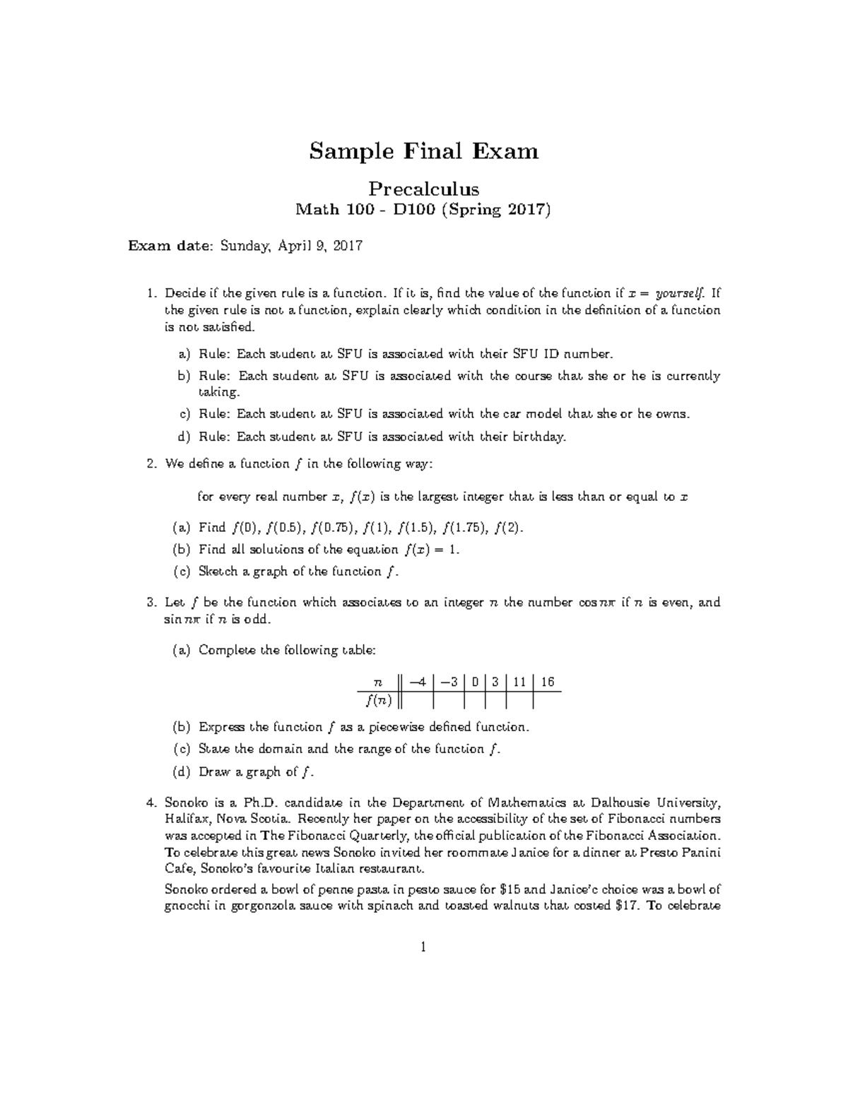 Sample/practice exam 15 April 2017, questions - Sample Final Exam ...
