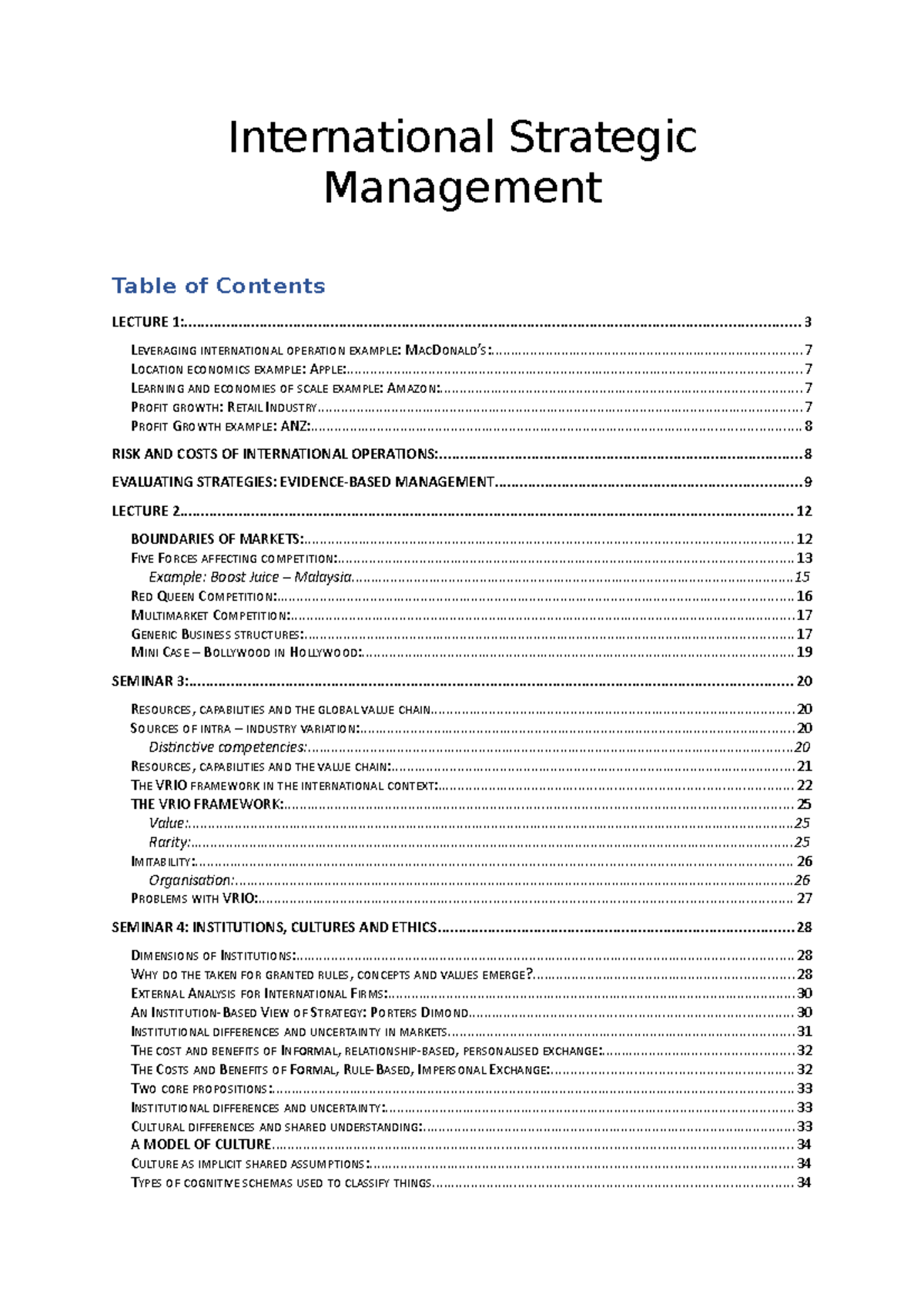 International Strategic Management notes - International Strategic ...