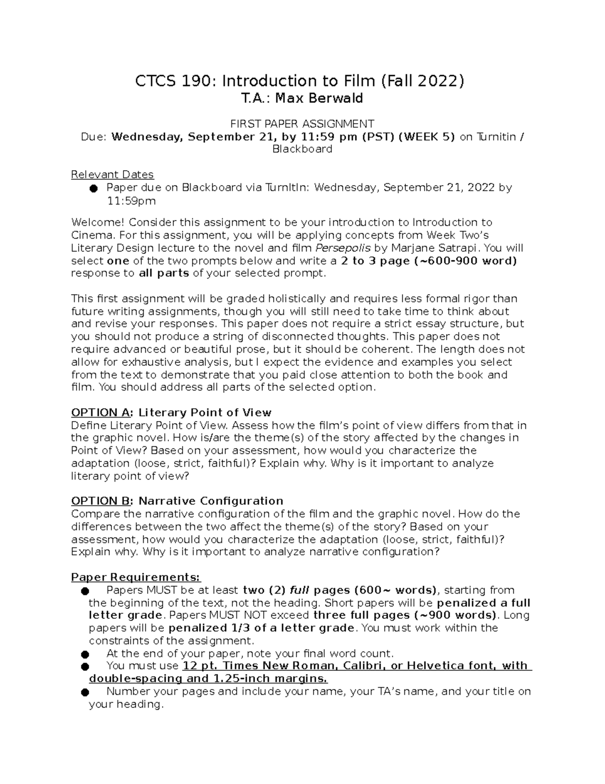 CTCS 190 Fall 2022 Paper 1 Prompt (Persepolis) - CTCS 190: Introduction ...
