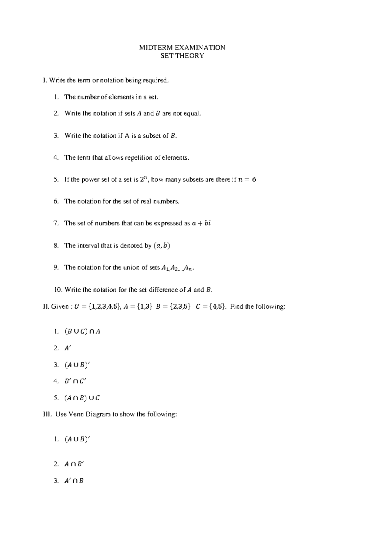 Set theory midterm exam - 2022 - MIDTERM EXAMINATION SET THEORY I ...